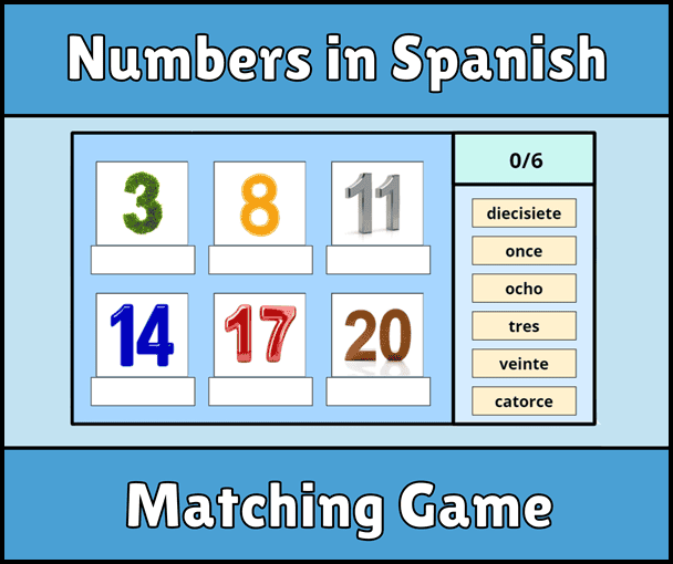 Numbers in Spanish Matching Game 1 | Spanish Level